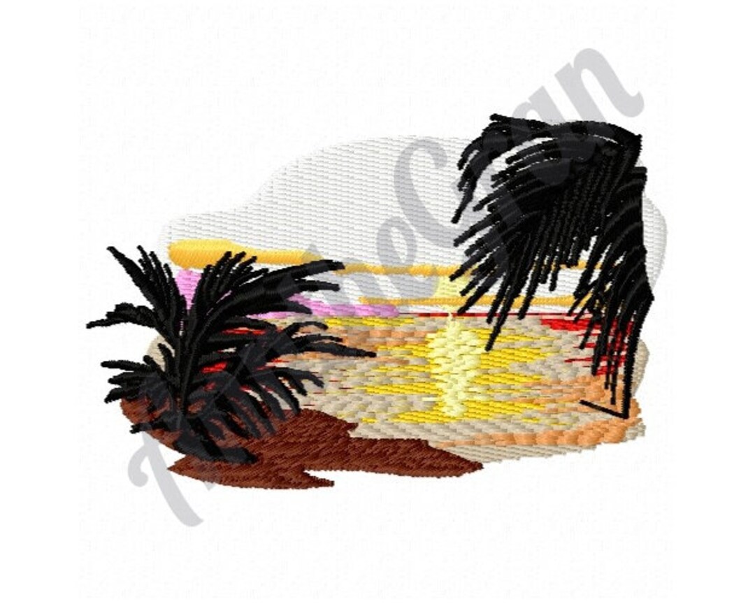 Ocean Sunset - Machine Embroidery Design. Beach Scene Embroidery ...