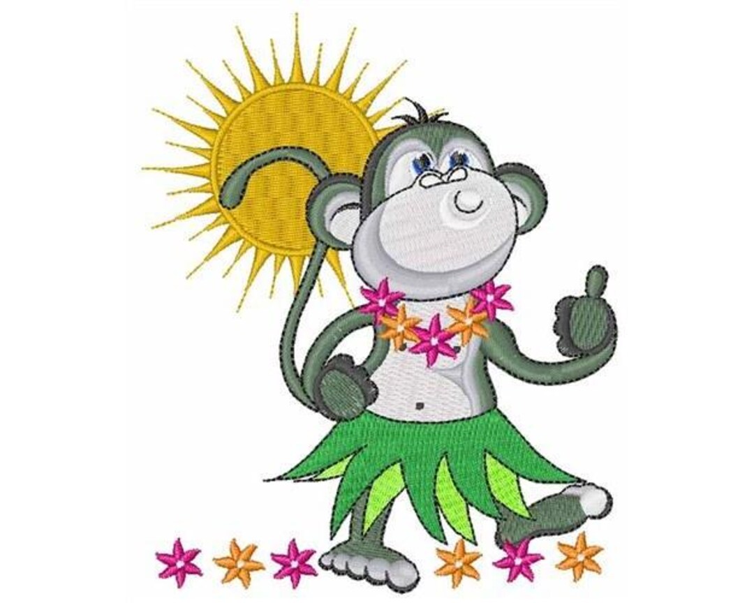 Hawaiian Monkey With Lei - Machine Embroidery Design, Dancing Monkey ...