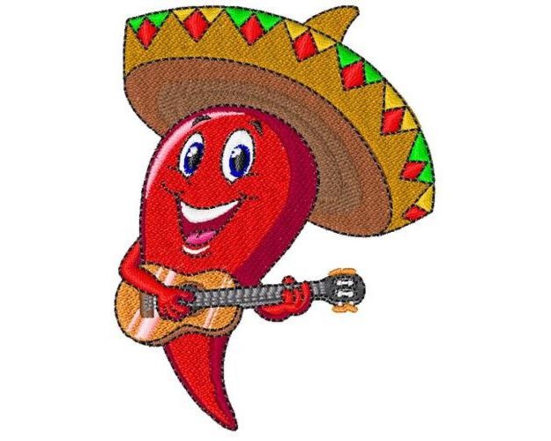 Chili Pepper Mariachi Guitar - Machine Embroidery Design, Mariachi ...