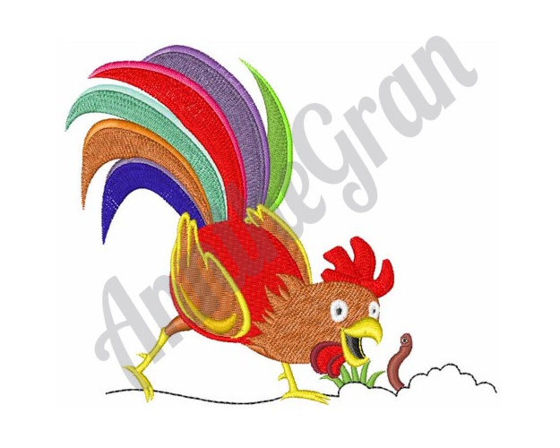 Rooster & Worm Embroidery Design. Machine Embroidery Design. - Etsy
