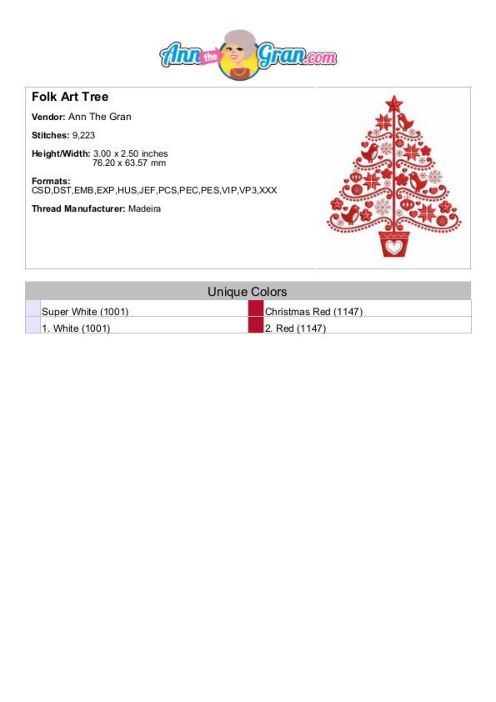Folk Art Christmas Tree - Machine Embroidery Design - 3 Sizes ...