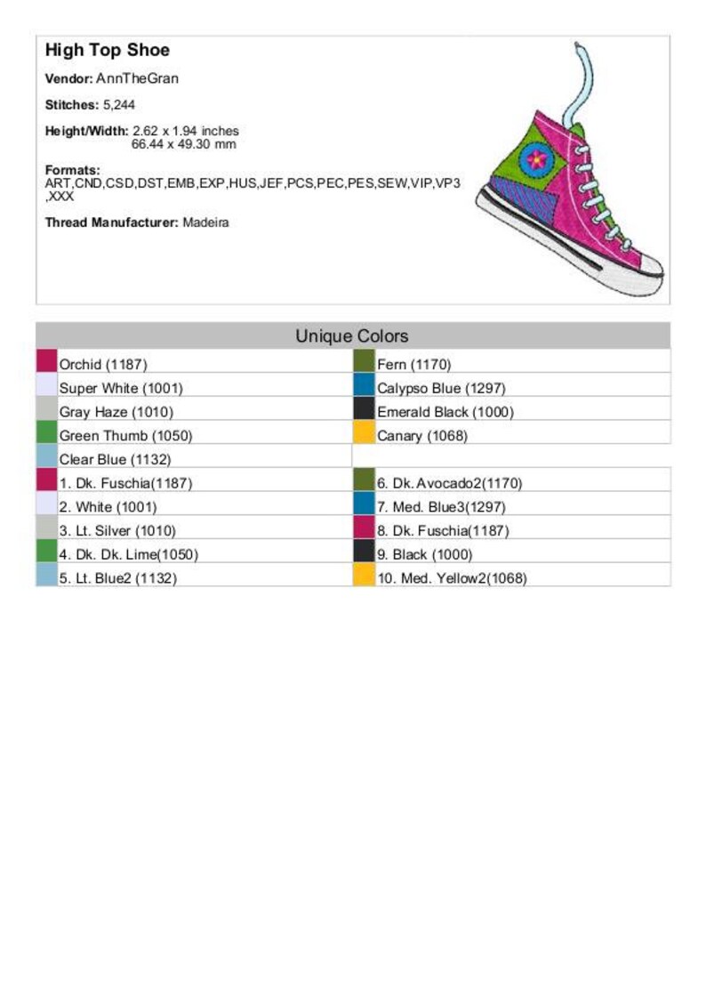 Sneakers Embroidery Design. High Top Shoe Embroidery Pattern. - Etsy