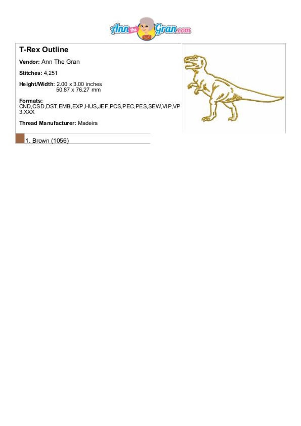 T-rex Outline - Machine Embroidery Design, Tyrannosaurus Rex Embroidery ...
