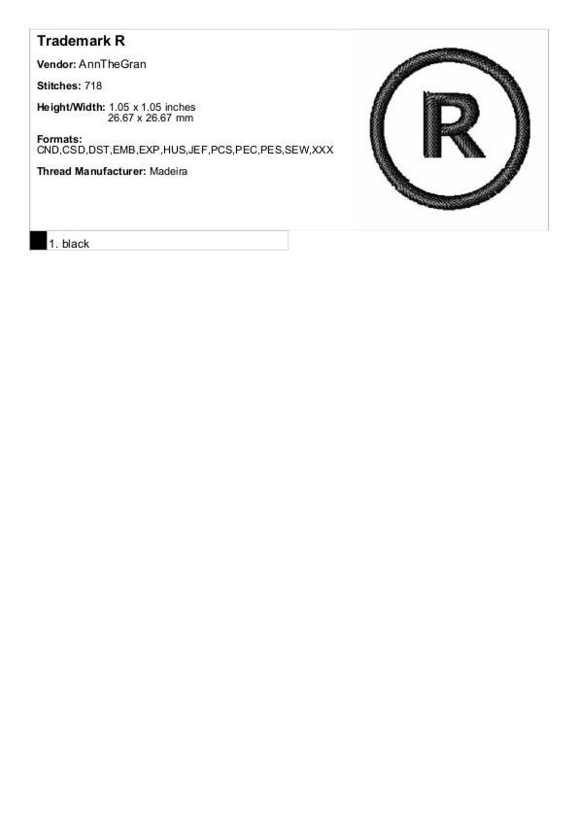Trademark R - Machine Embroidery Design. Registered Trademark ...