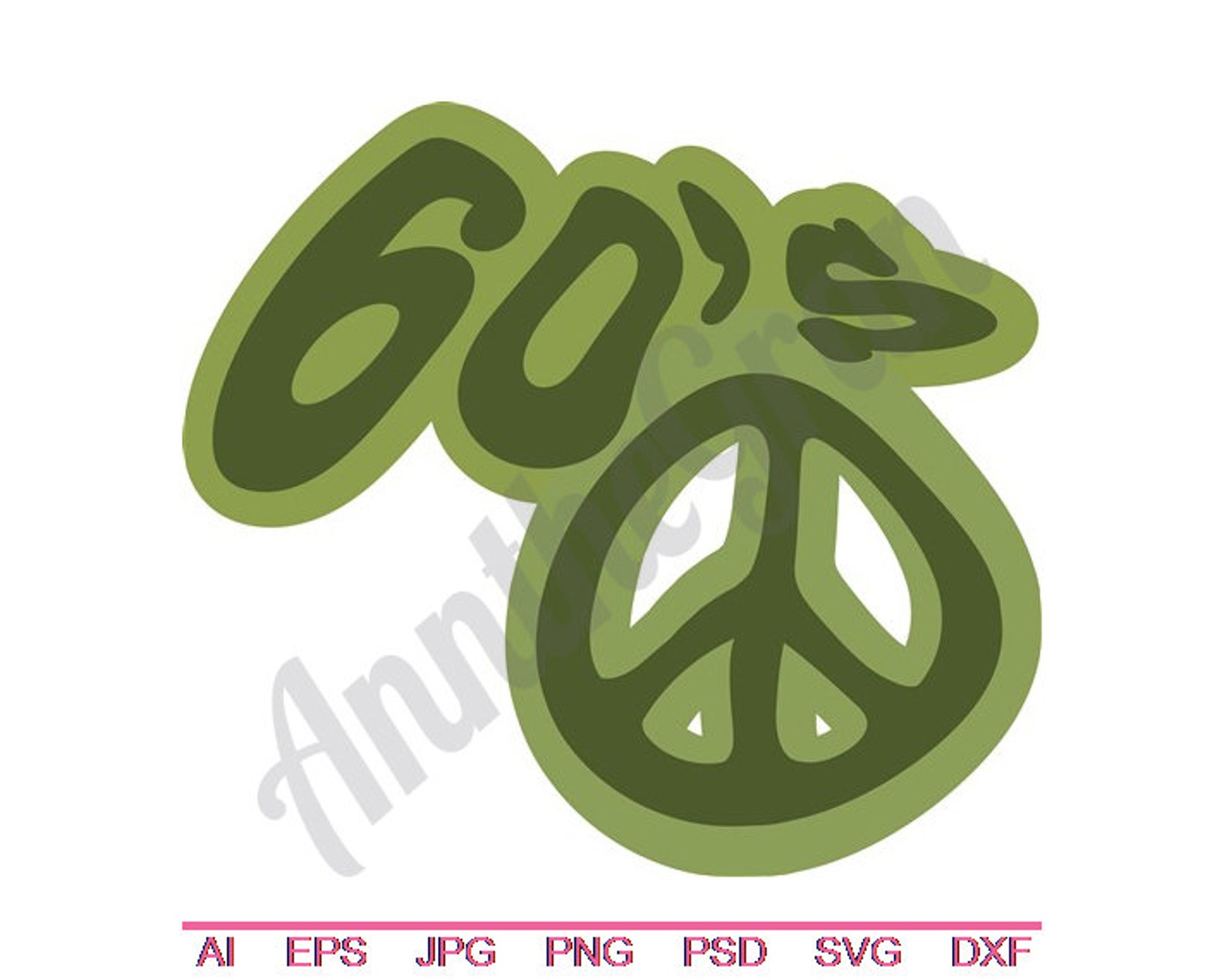 Peace Love 60s - Svg, Dxf, Eps, Png, Jpg, Vector Art, Clipart, Cut File ...