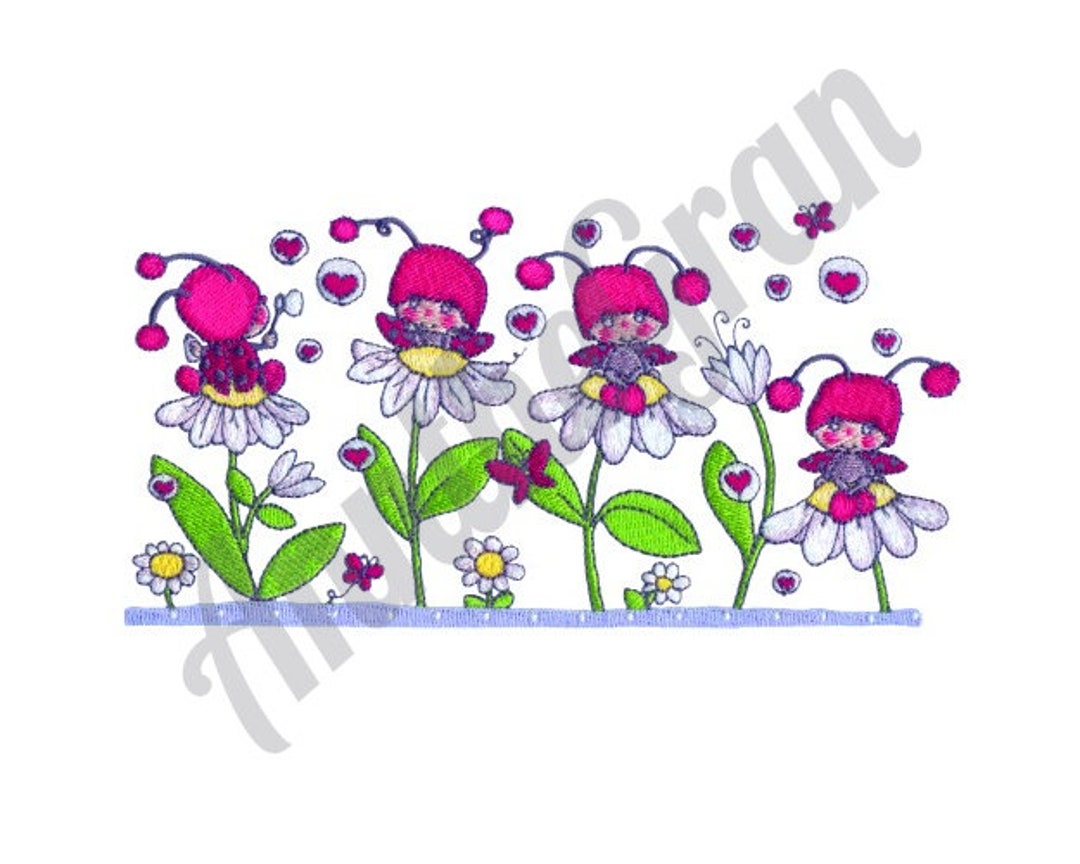 Ladybugs Embroidery Design. Daisy Embroidery Design. Flower Embroidery ...