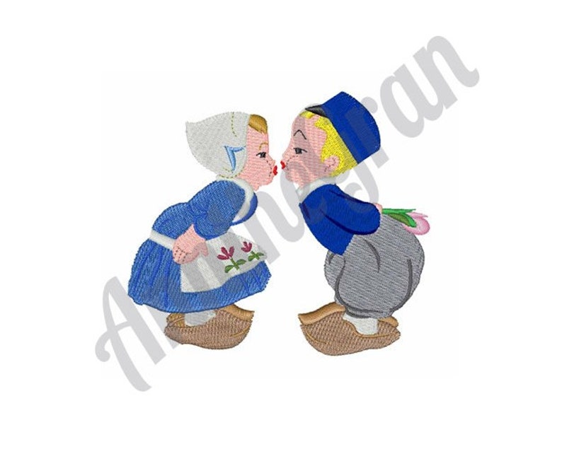 Kissing Dutch - Machine Embroidery Design. Kissing Children Pattern ...
