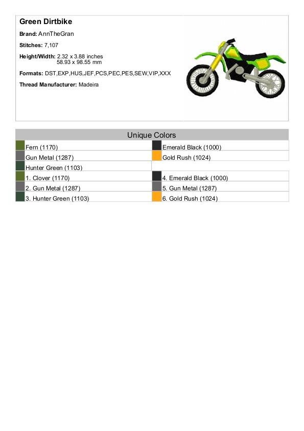 Green Dirt Bike Pattern. Machine Embroidery Design. Motocross ...