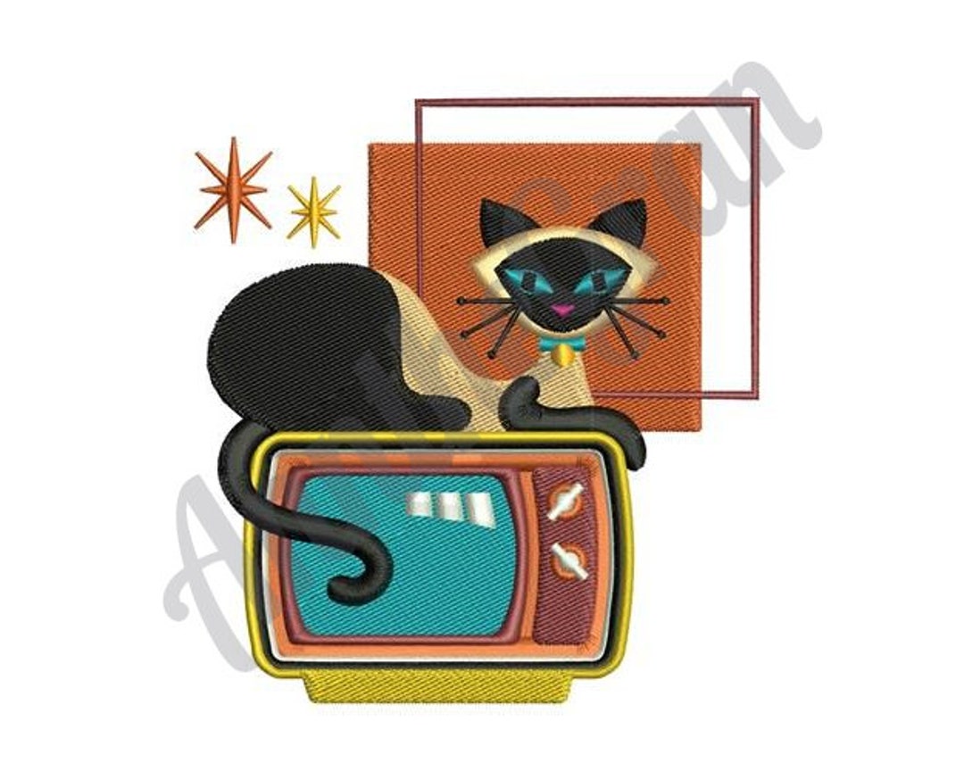 TV Cat - Machine Embroidery Design, Cat Sitting on TV Set Embroidery ...