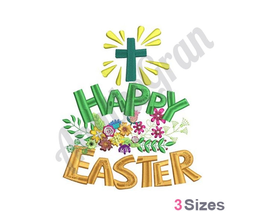 Happy Easter Machine Embroidery Design 3 Sizes, Floral Easter ...