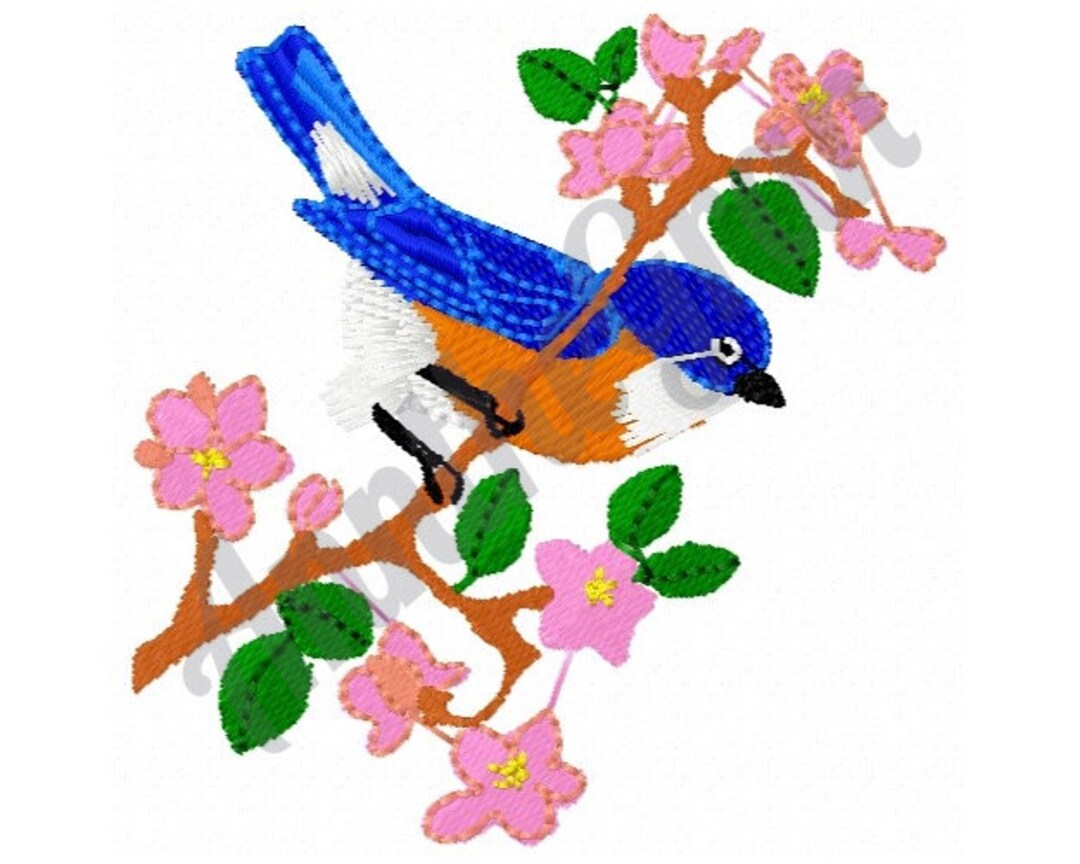 Machine Embroidery Design Bluebird & Blossom, Purple Flowers, Bluebird ...