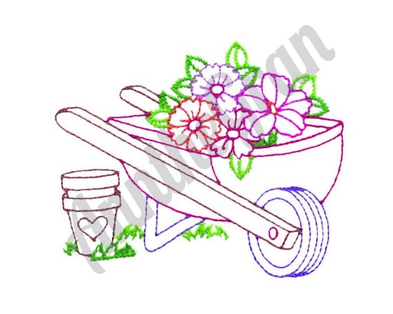 Wheelbarrow Embroidery Design. Machine Embroidery Design. | Etsy