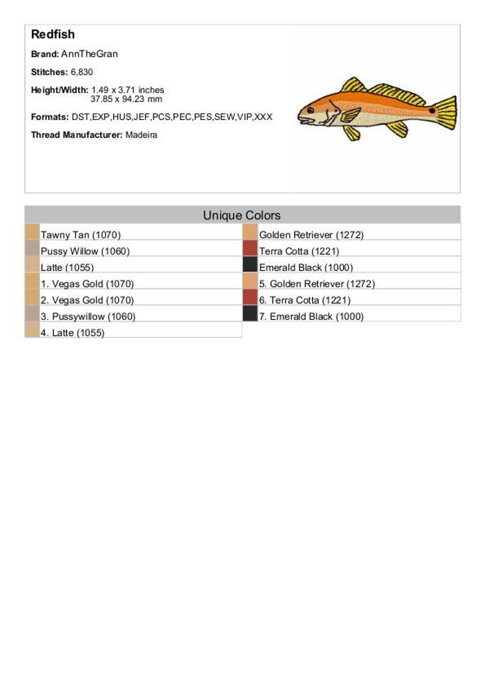 Redfish Embroidery Design. Machine Embroidery Design. Redfish | Etsy