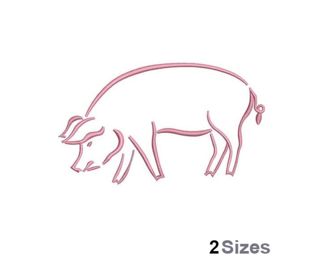 Pink Pig - Machine Embroidery Design - 2 Sizes, Pig Outline Embroidery ...