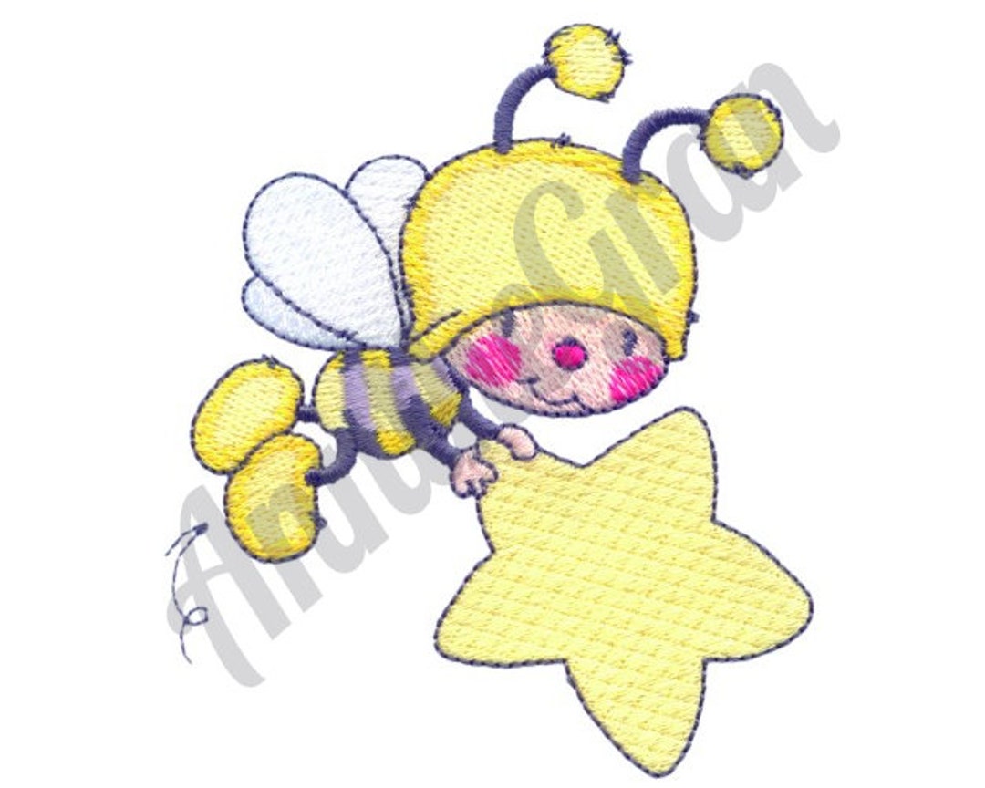 Flying Baby Bee With Star Embroidery Design. Machine Embroidery Design ...