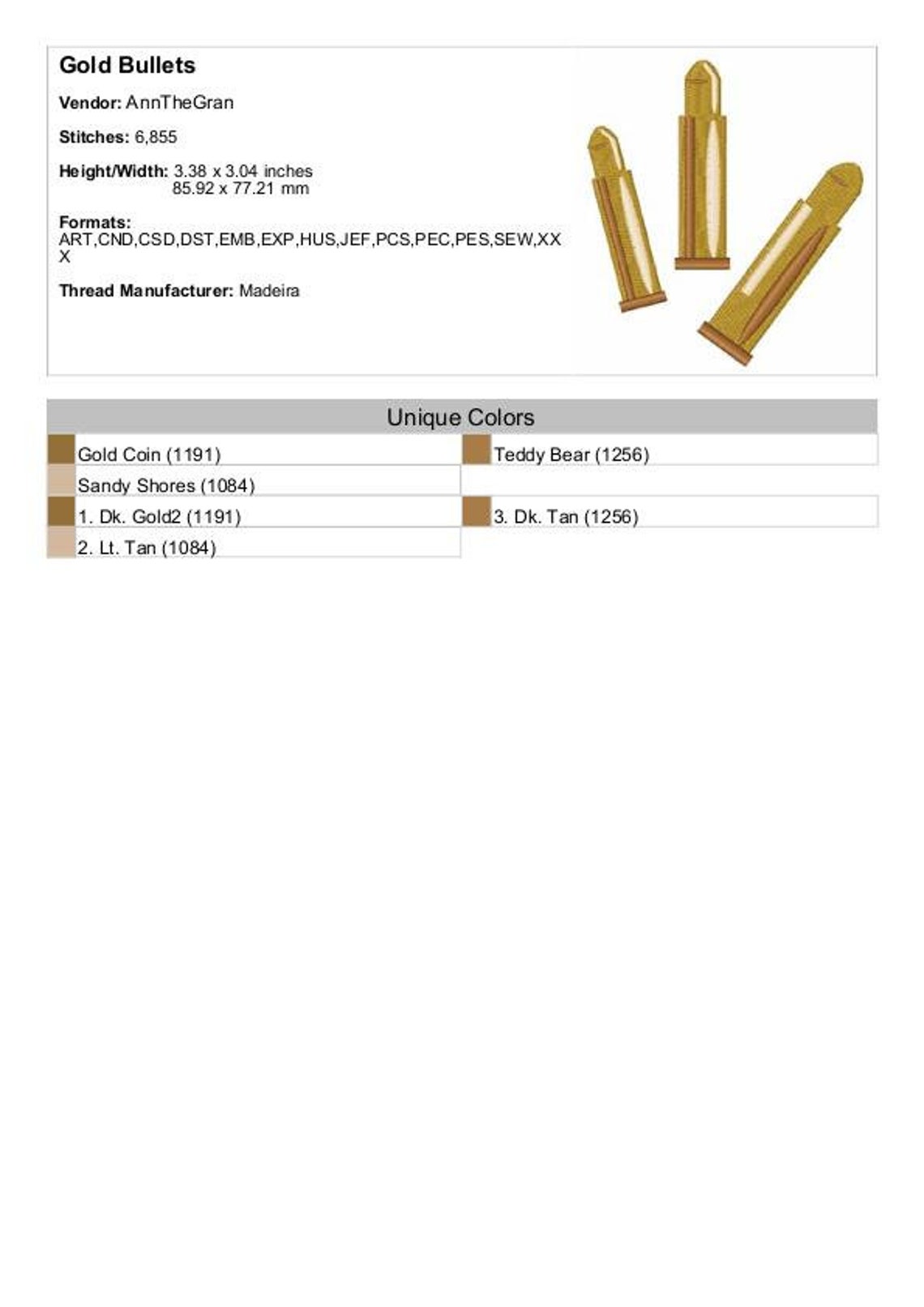 Bullets - Machine Embroidery Design. Golden Bullets Embroidery Pattern ...