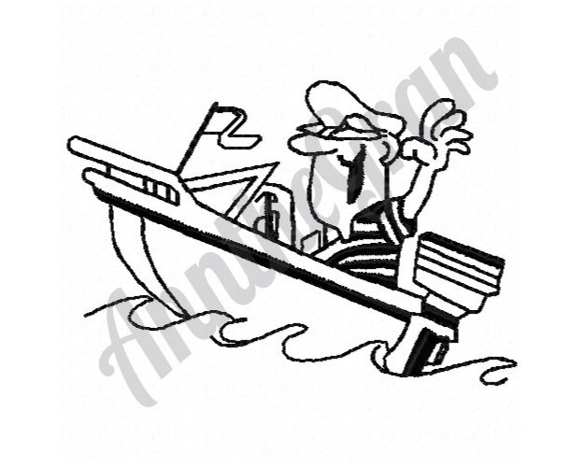 Motorboat Captain Outline Machine Embroidery Design Boat - Etsy
