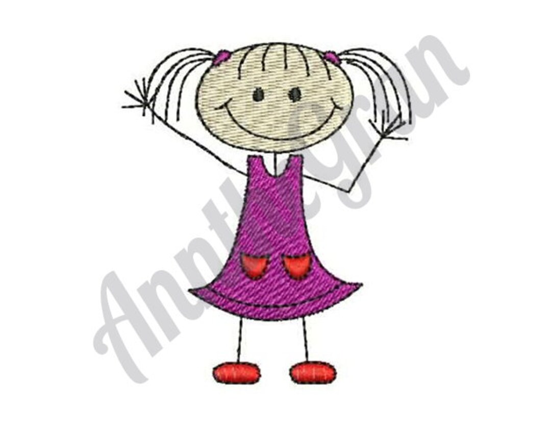 Happy Girl Embroidery Design. Cute Stick Girl Pattern. Machine ...