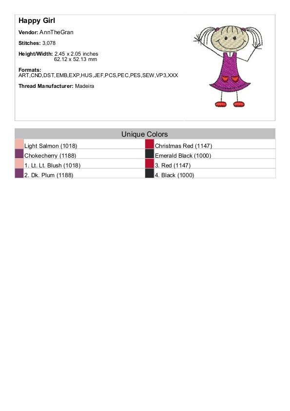 Happy Girl Embroidery Design. Cute Stick Girl Pattern. Machine | Etsy