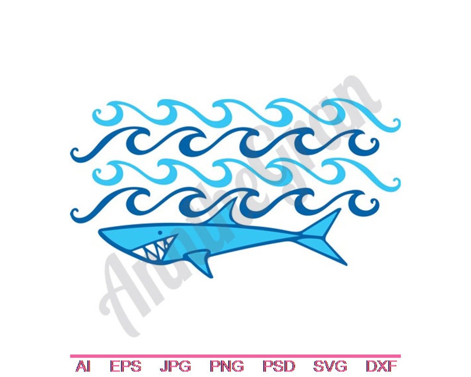 Shark Waves Svg, Dxf, Eps, Png, Jpg, Vector Art, Clipart, Cut File ...