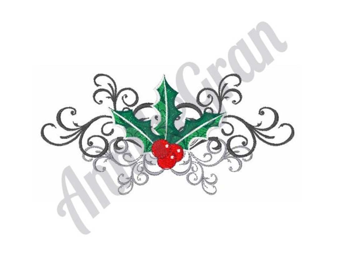 Christmas Holly Swirl. Christmas Decoration Pattern. Machine Embroidery ...
