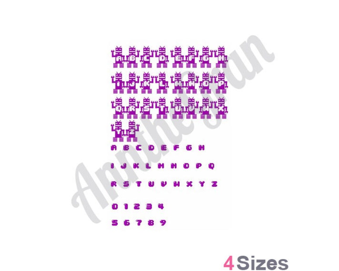Robot Invaders Font Alphabet Embroidery Letter Machine Etsy