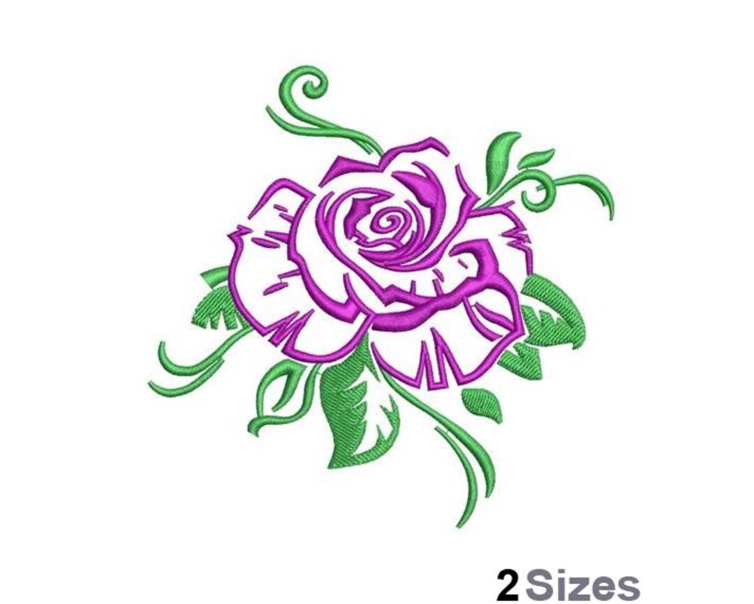 Purple Rose Outline - Machine Embroidery Design - 2 Sizes, Rose With ...