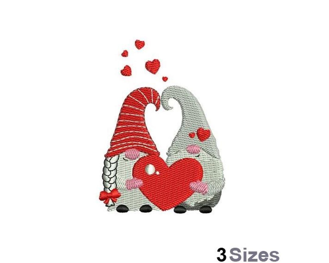 Gnomes in Love - Machine Embroidery Design - 3 Sizes, Valentine Gnomes ...
