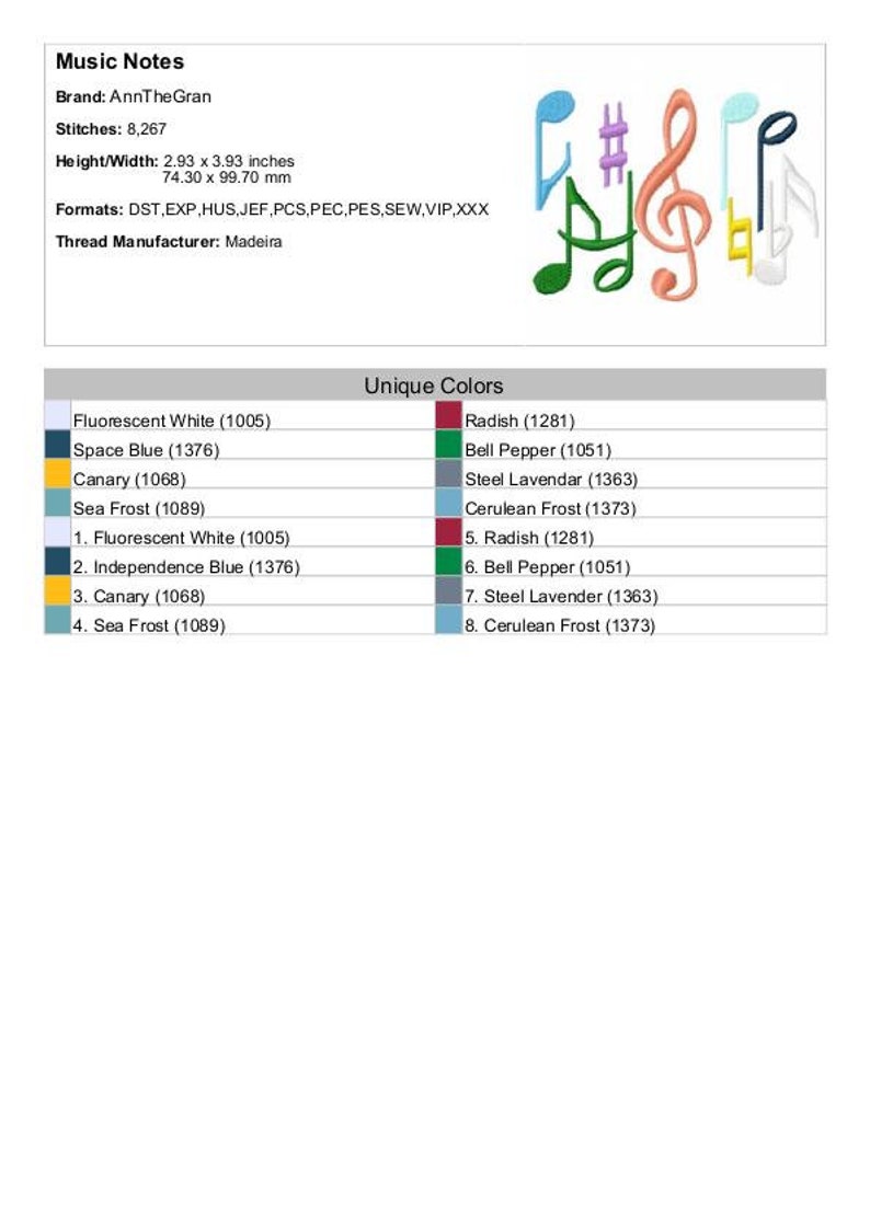 Musical Notes Embroidery Design. Machine Embroidery Design. | Etsy