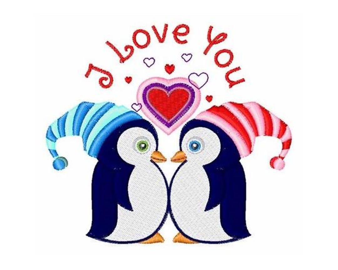 I Love You Penguins - Machine Embroidery Design, Baby Penguins Love ...