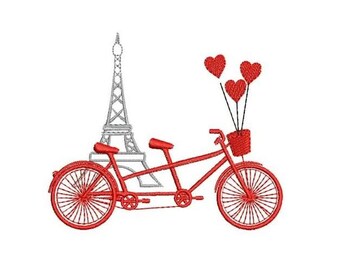 Bicycle in Paris Machine Embroidery Design. 4 Sizes. Eiffel Tower ...