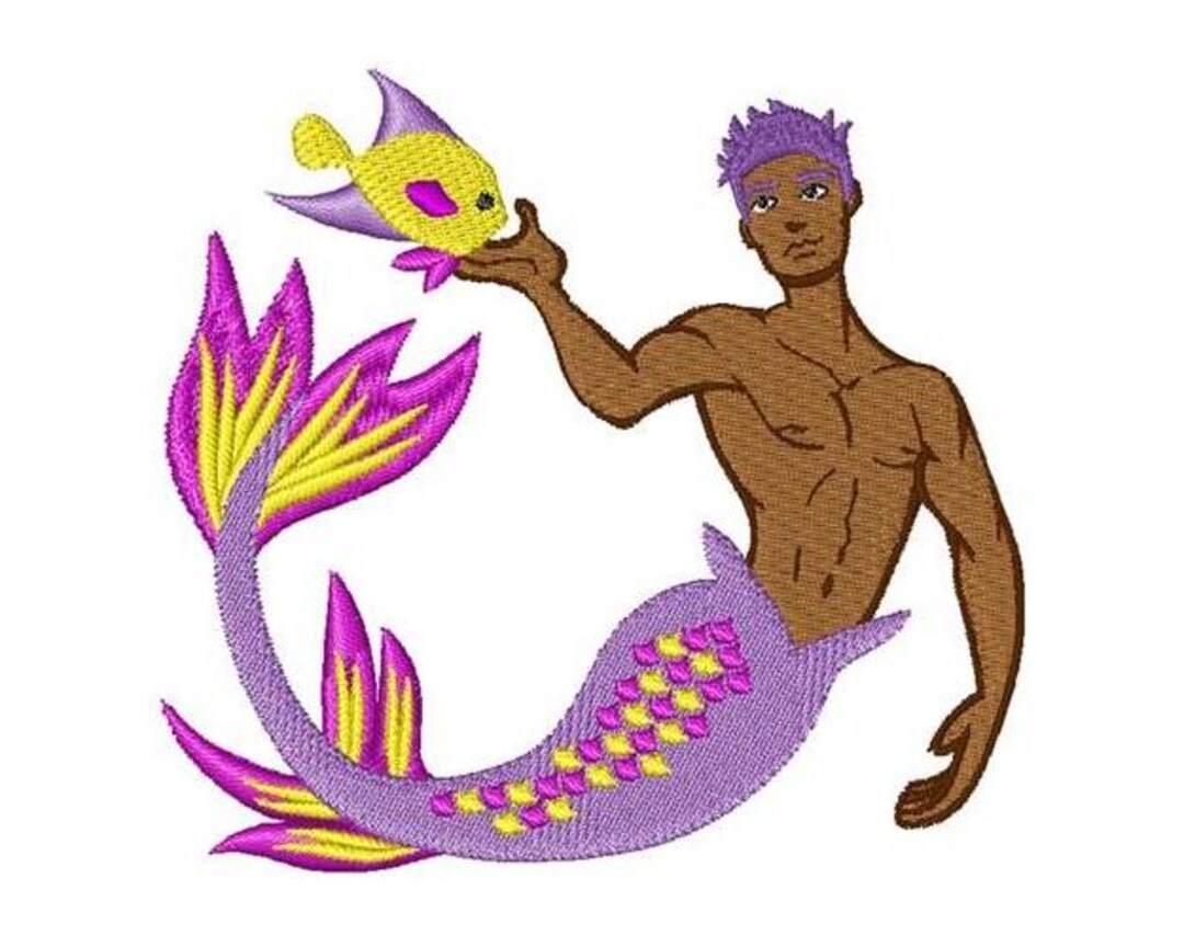 Merman & Fish - Machine Embroidery Design, Black Merman Embroidery ...