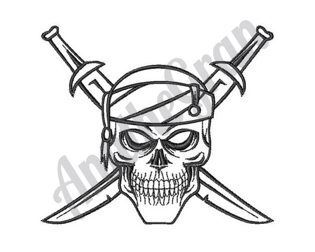 Skull & Crossed Swords Machine Embroidery Design, Pirate Skull ...