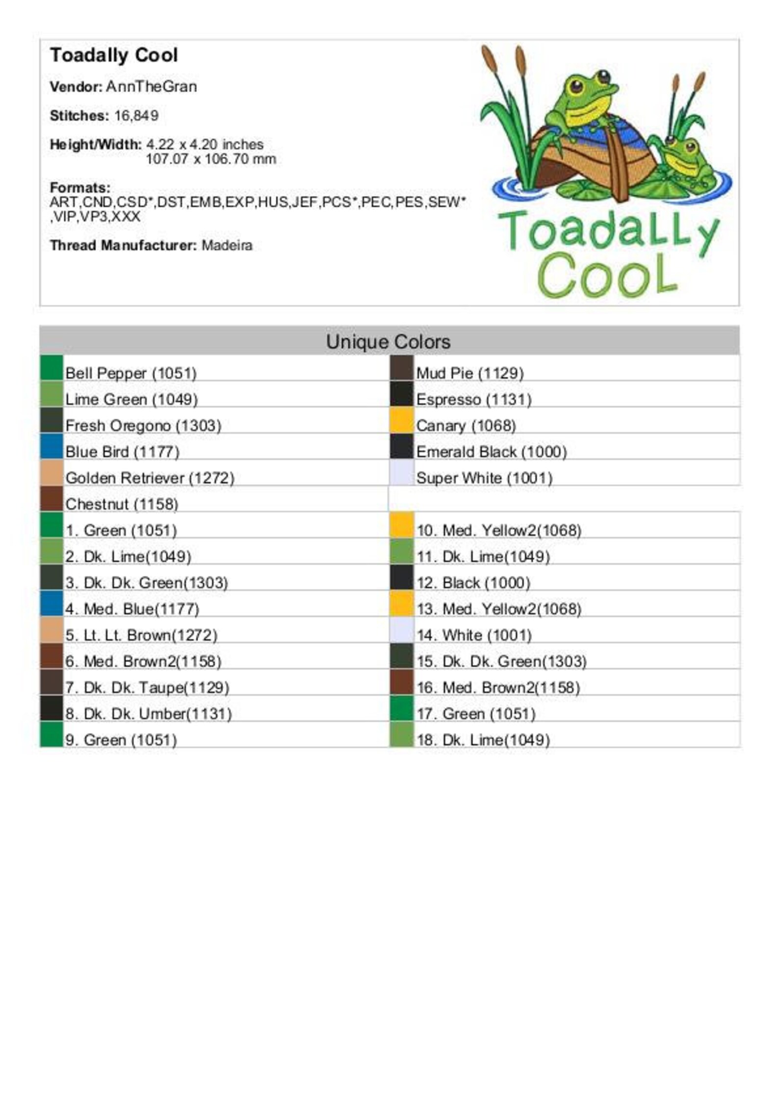 Toadally Cool Embroidery Design. Machine Embroidery Design. - Etsy