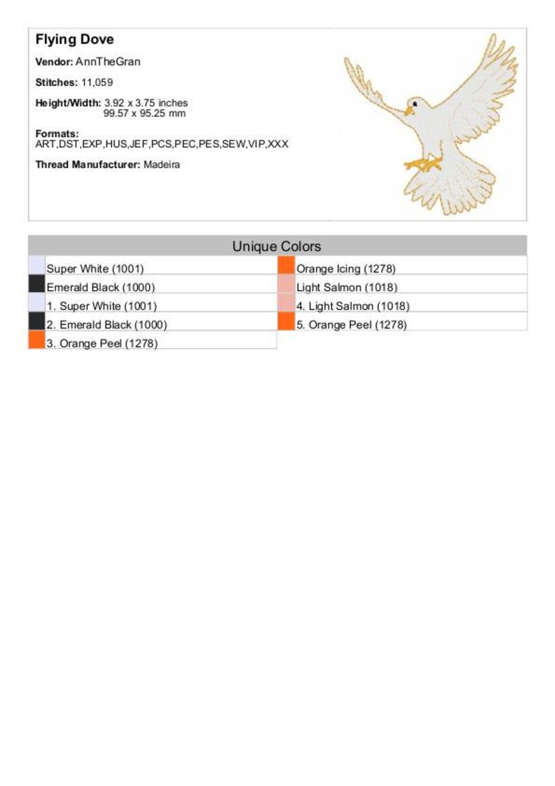 Dove Machine Embroidery Design. Flying Dove Embroidery | Etsy