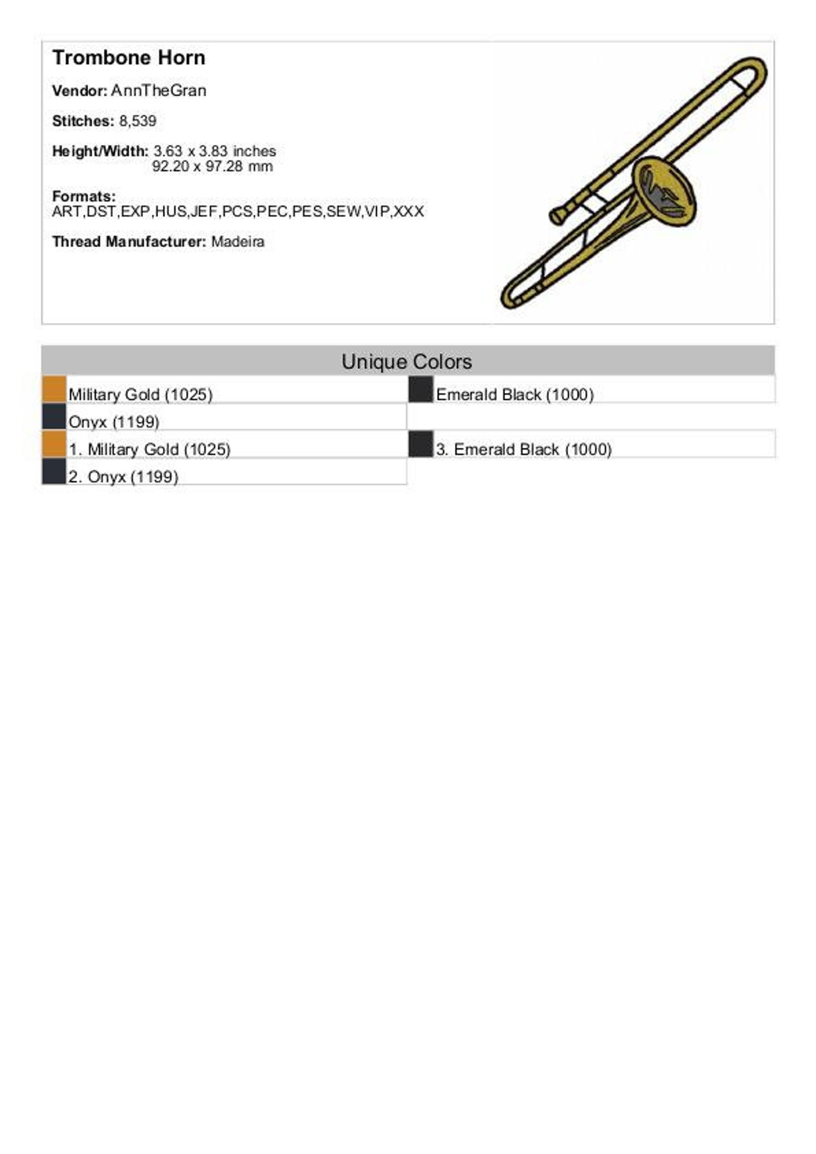Trombone - Machine Embroidery Design. French Trombone Embroidery ...