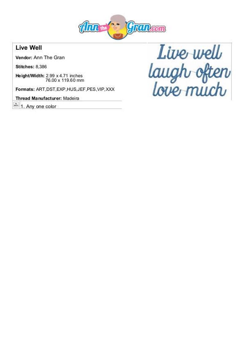 Live Well - Machine Embroidery Design - Etsy