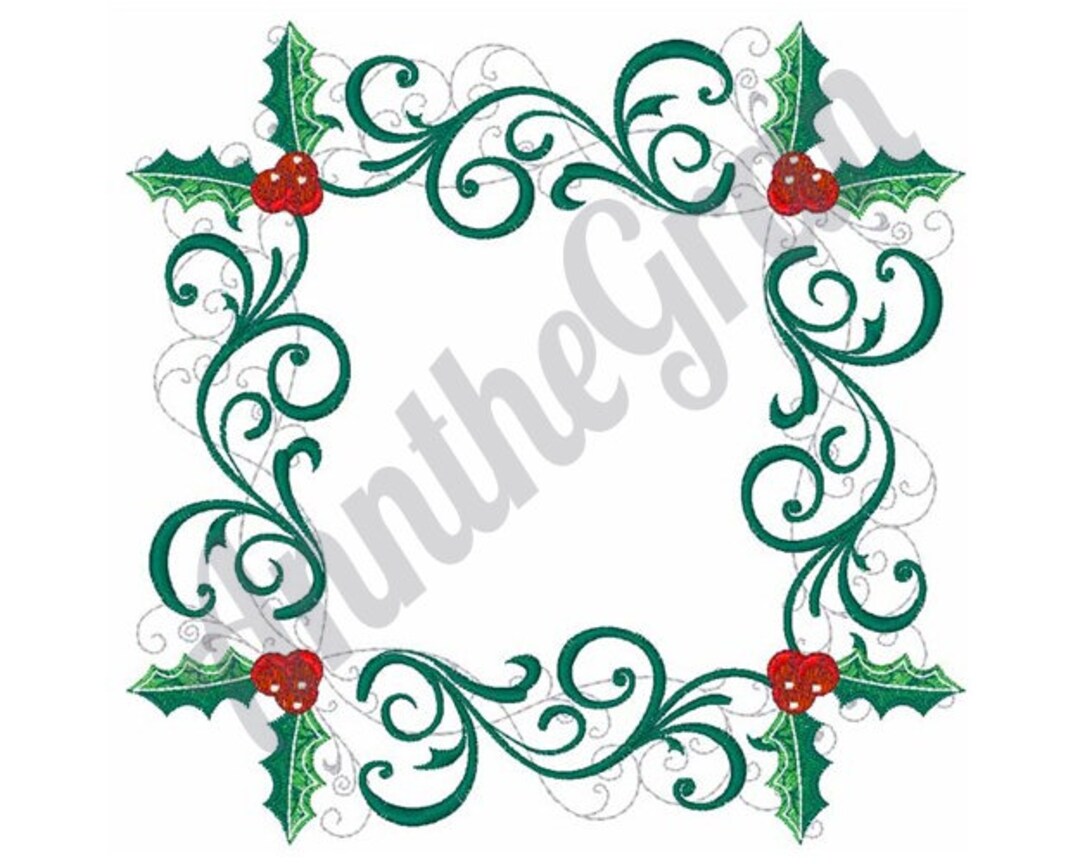 Holly Frame Embroidery Design. Holly Decoration Pattern. Christmas ...