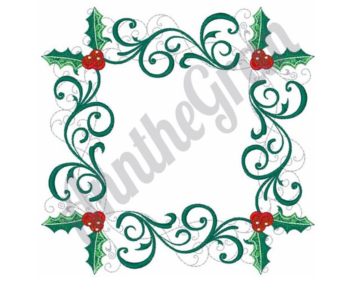 Holly Frame Embroidery Design. Holly Decoration Pattern. - Etsy