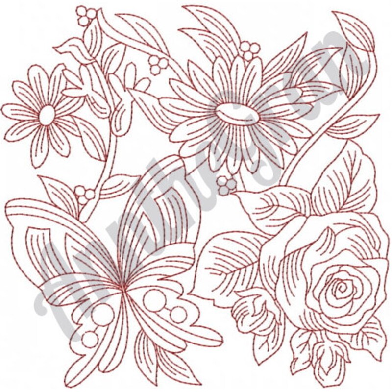 Redwork Flower - Etsy