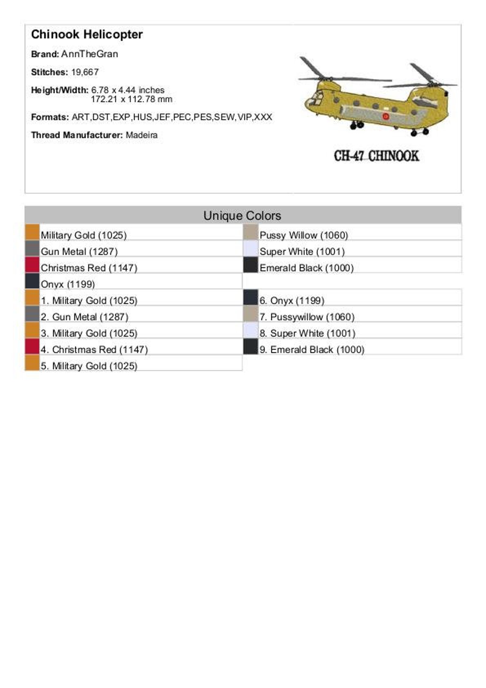 CH-47 Chinook Helicopter Embroidery Design. Machine Embroidery Design ...
