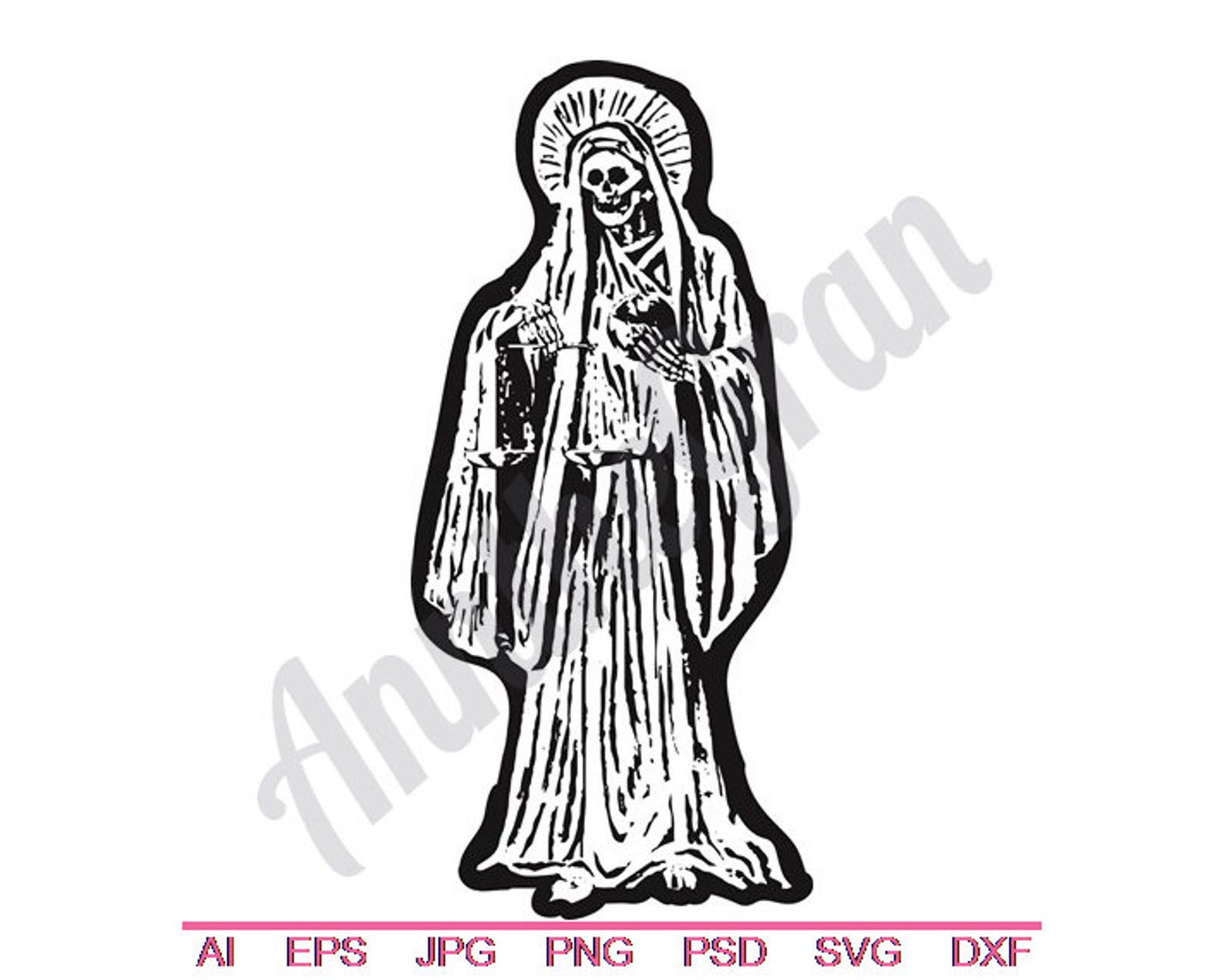 Santa Muerte Statue Svg, Dxf, Eps, Png, Jpg, Vector Art, Clipart, Cut ...