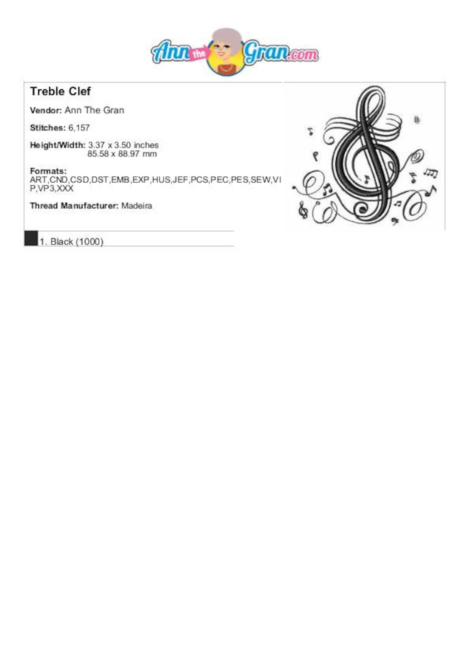 Treble Clef - Machine Embroidery Design, G-clef Embroidery Pattern ...