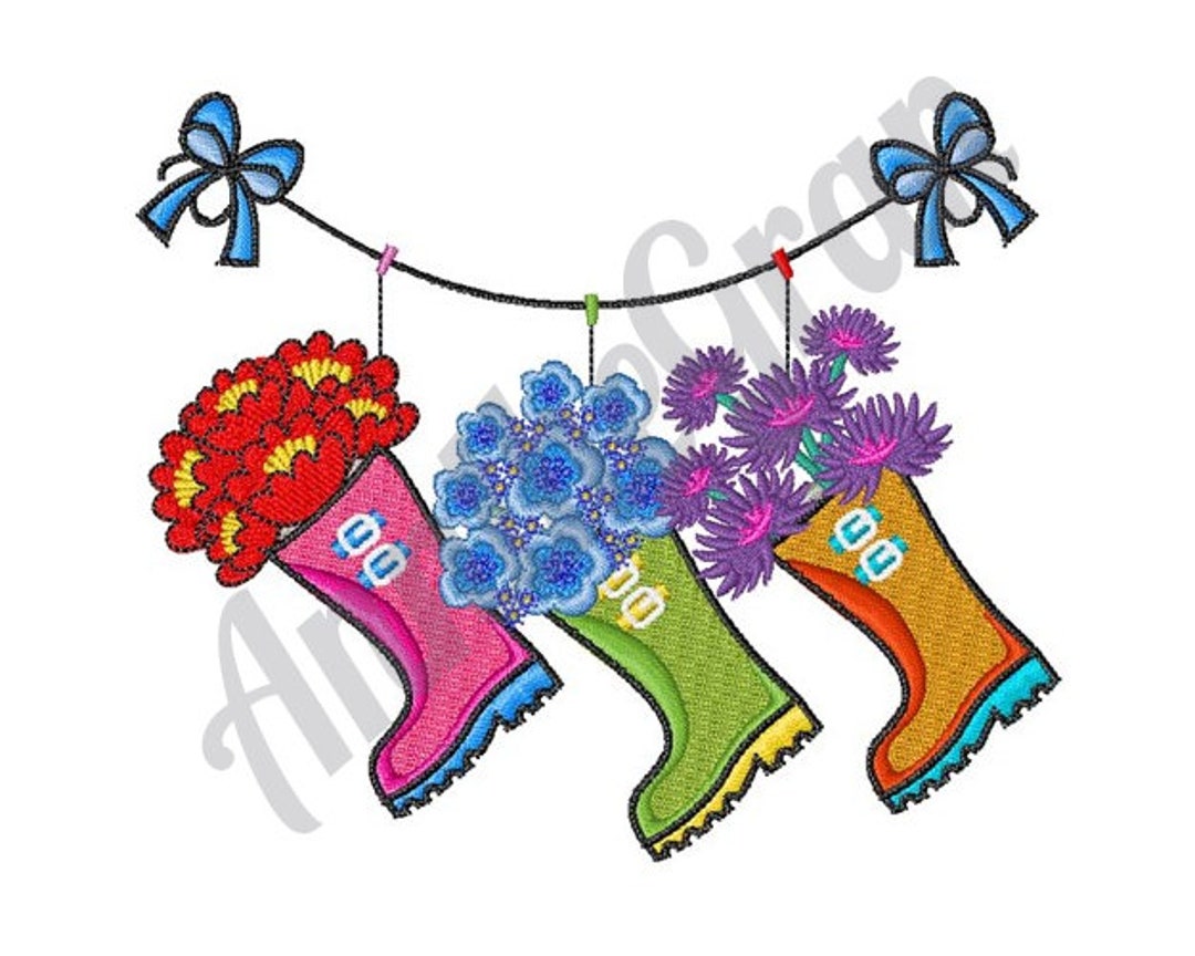 Flower Boots Embroidery Design. Machine Embroidery Design. Wellington ...