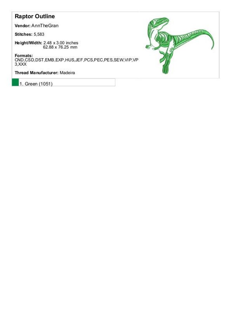 Raptor Machine Embroidery Design. Velociraptor Dinosaur - Etsy