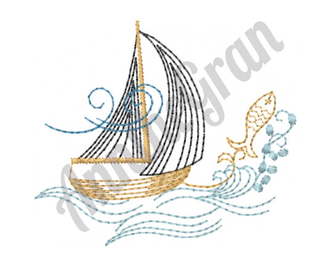Sailing Boat Pattern. Machine Embroidery Design. Sailboat Embroidery ...