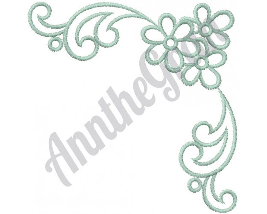 Swirl Flower Corner - Machine Embroidery Design - Etsy