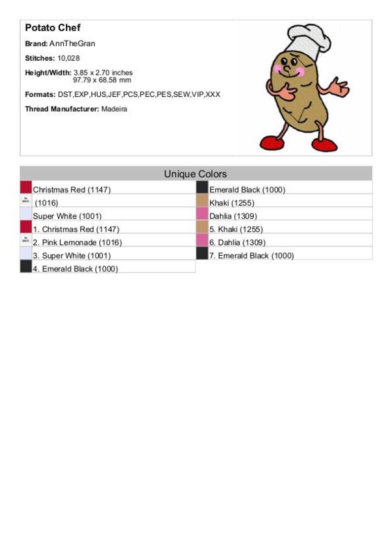 Potato Chef Embroidery Design. Machine Embroidery Design. - Etsy