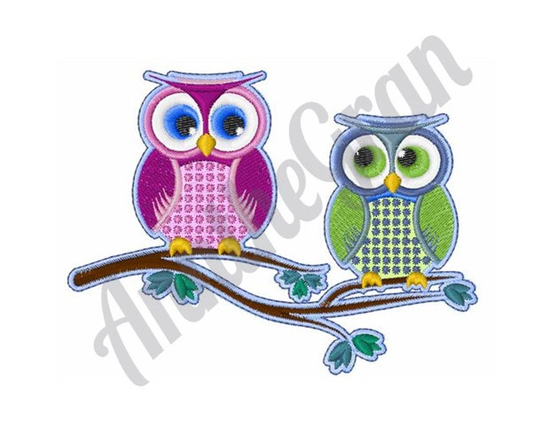Two Owls - Machine Embroidery Design, Baby Owls on Tree Branch ...