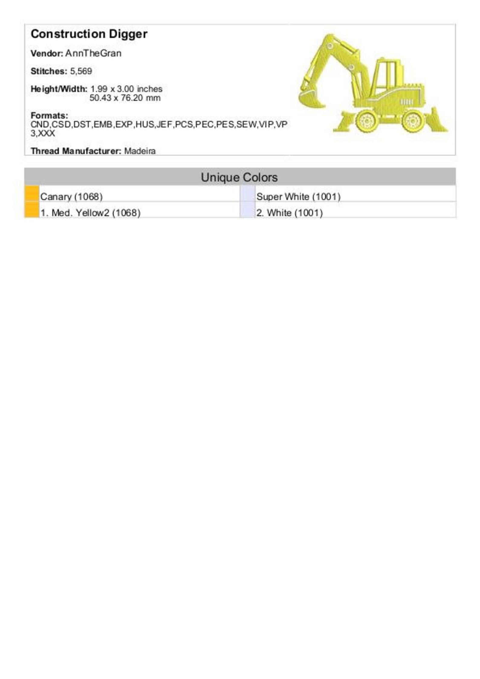Construction Digger - Machine Embroidery Design. Wheeled Excavator ...